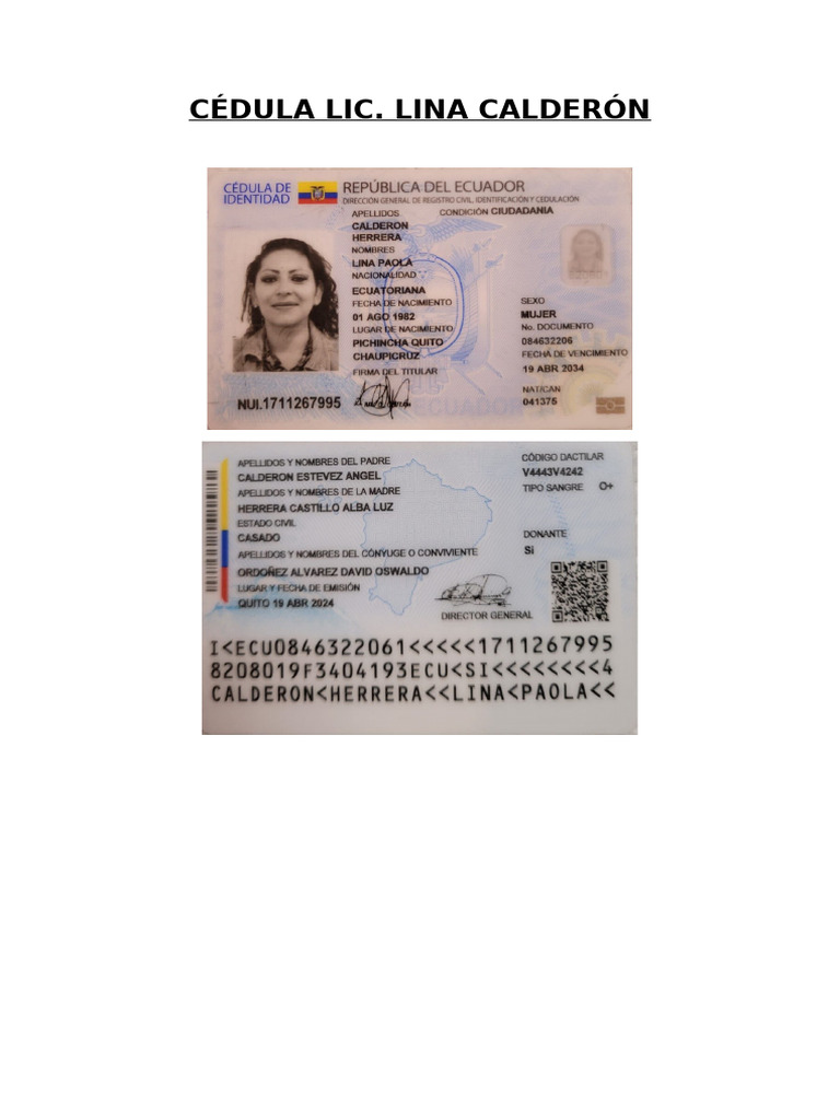Cédula Licenciada Lina Calderón | PDF