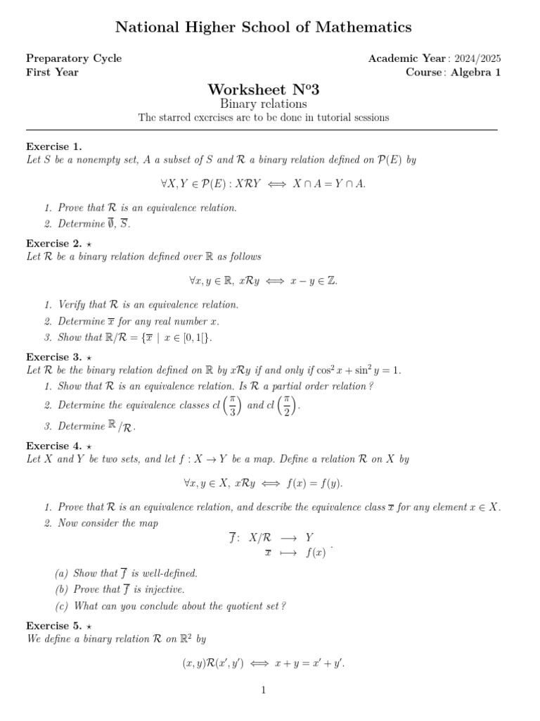 serie 3-Binary relations (1) | PDF | Algebra | Mathematical Concepts