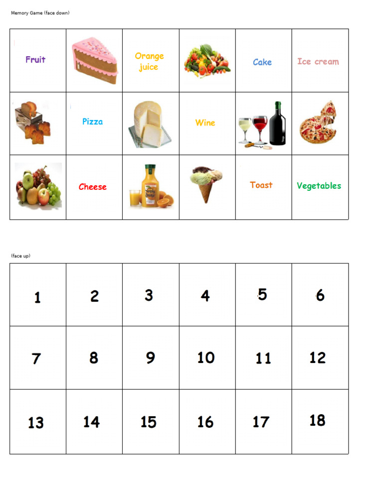 Memory Game Food | PDF