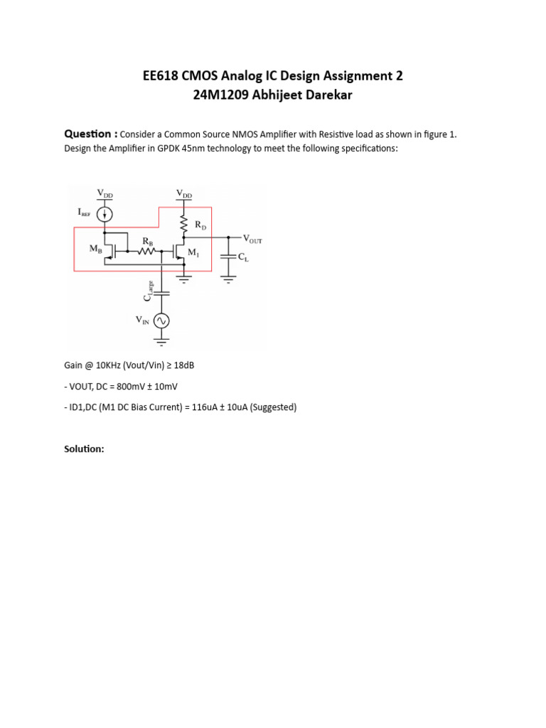 EE618 CMOS Analog IC Design Assignment 2 | PDF