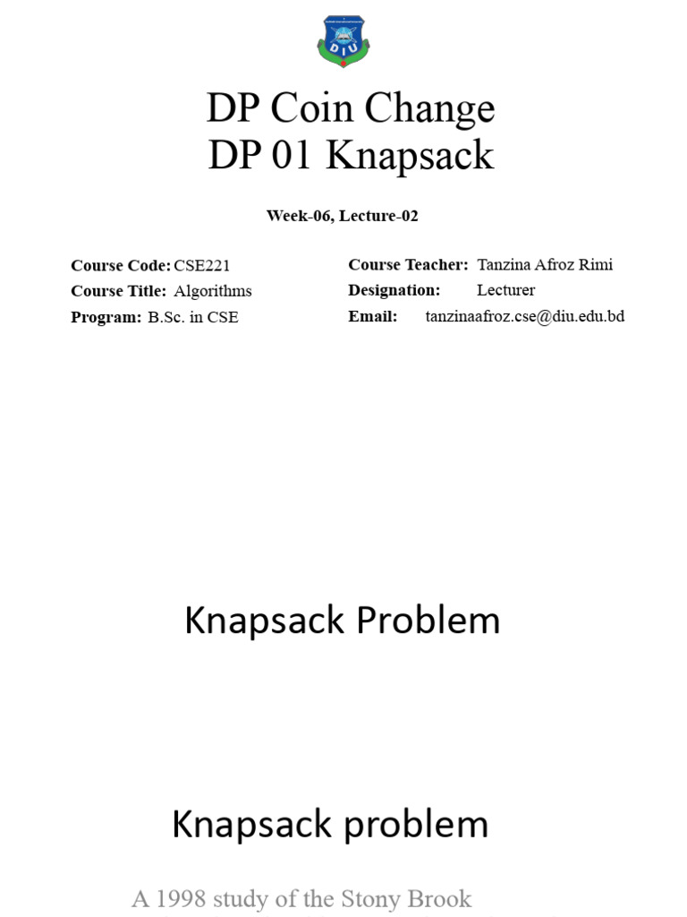 Dynamic Programming Knapsack Lecture | PDF | Applied Mathematics ...