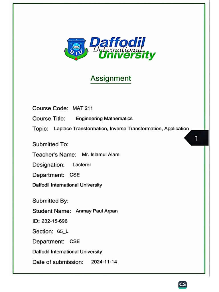 Anmay Paul (232!15!696) Eng - Math Assignment | PDF