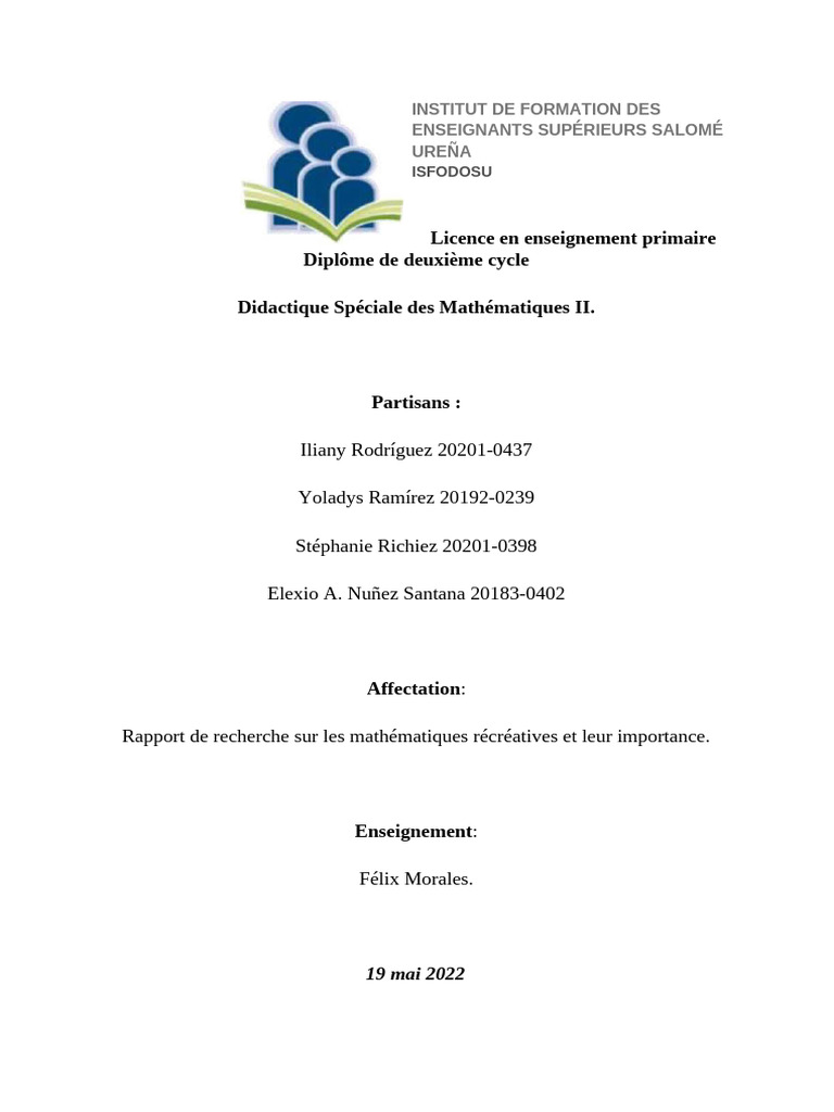 Importance des Mathématiques Récréatives | PDF | Mathématiques | Pédagogie