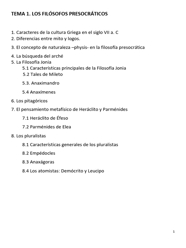 1. Los filósofos presocráticos | PDF | Metafísica