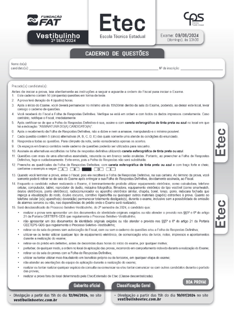 PROVA ETEC | PDF