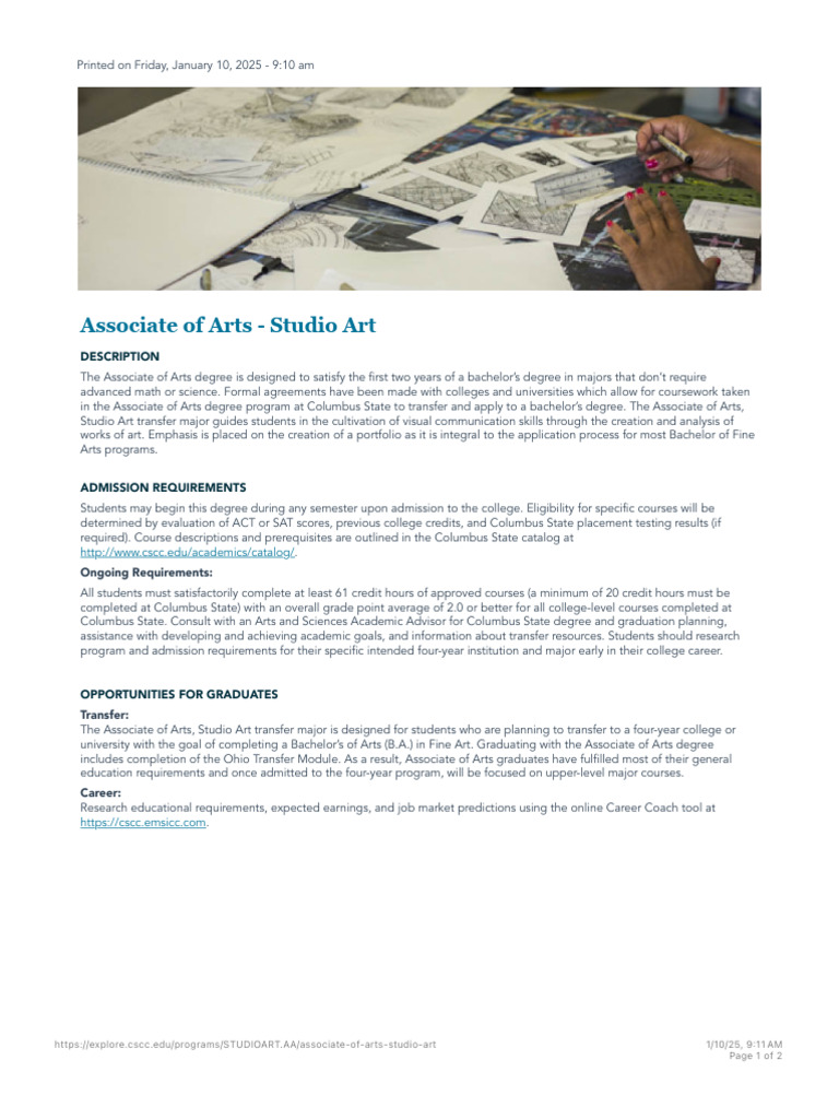 Associate of Arts - Studio Art - Columbus State Community College | PDF ...
