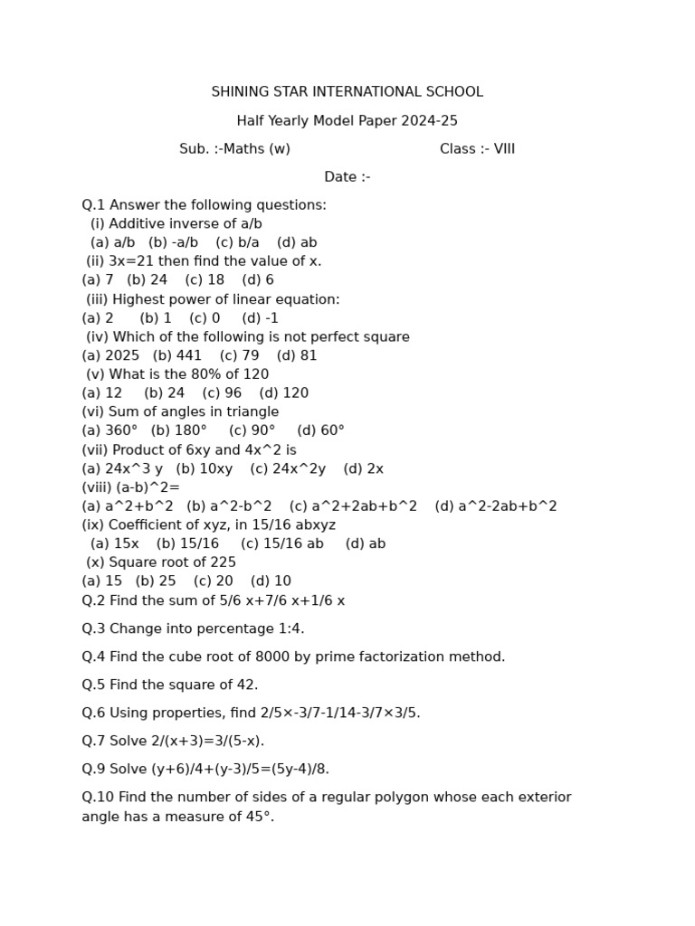 math half 2025 | PDF | Equations | Decimal
