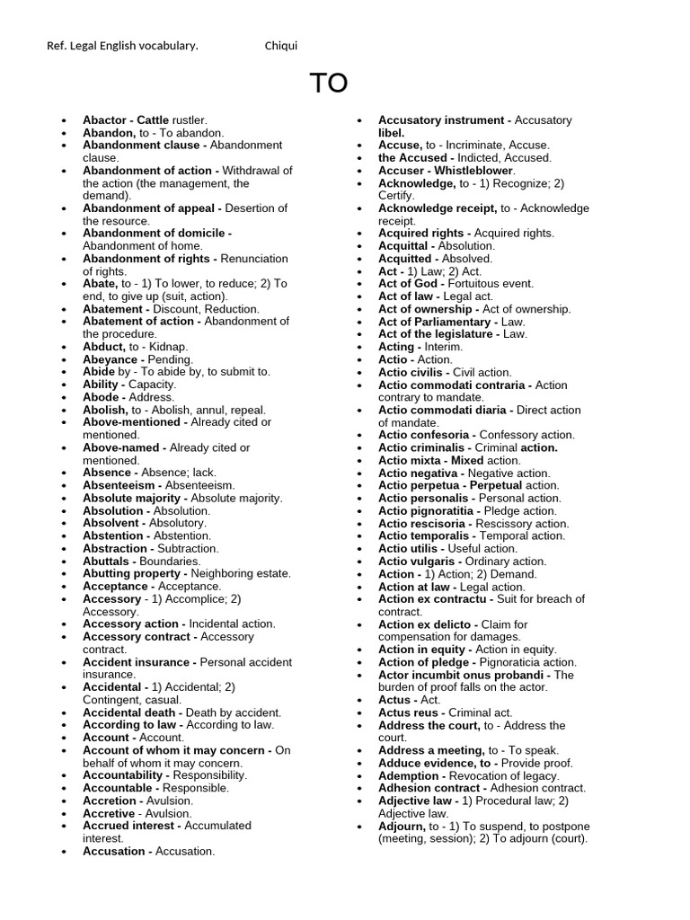 The Text "Vocabulario Inglés Juridico-.Docx" Translates To "English ...