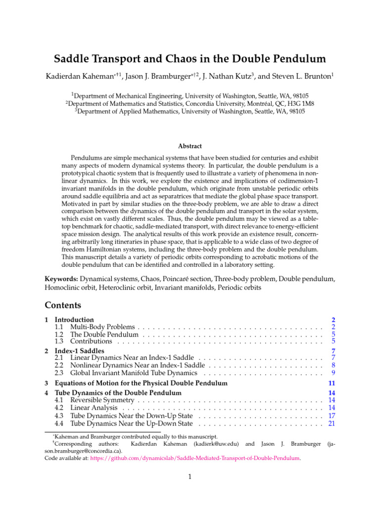 Saddle Transport and Chaos in the Double Pendulum 1t4uhmi7 | PDF | Chaos Theory | Orbit