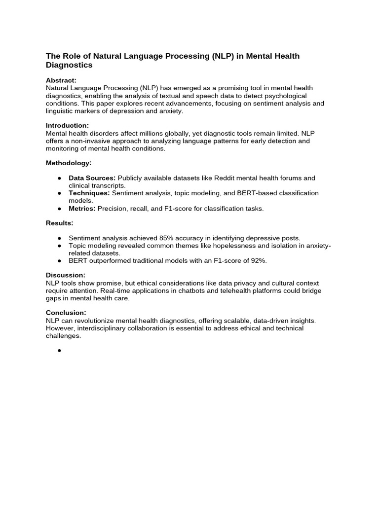 The Role of Natural Language Processing (NLP) in Mental Health ...