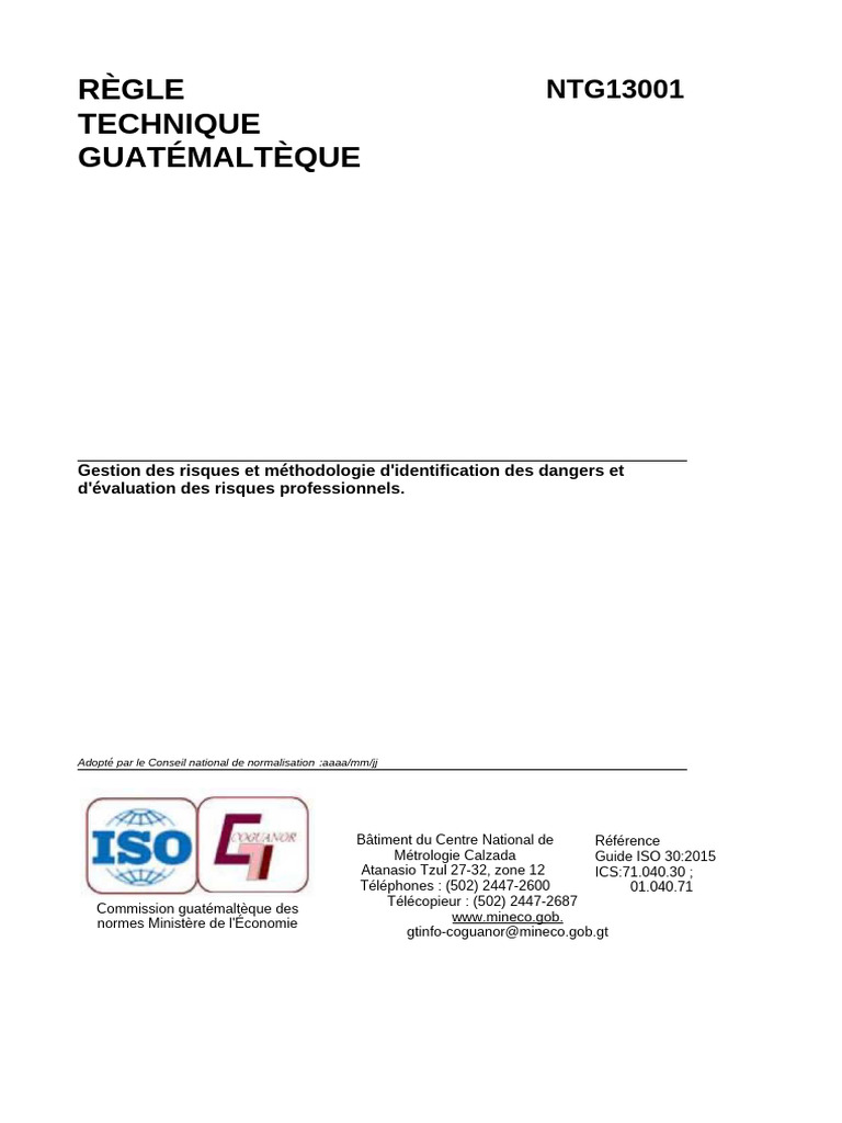 NTG 13001 Administration des Risques et Méthodologie pour l'Identification des Dangers et l ...