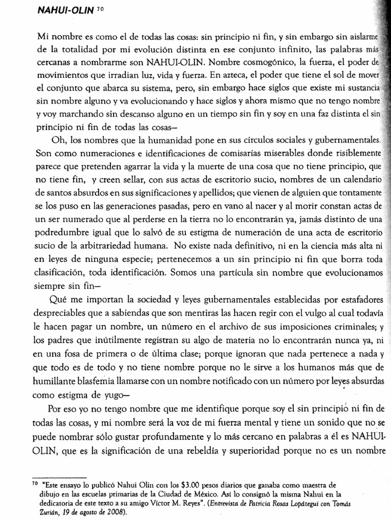 Nahui Olin - , Autodefinición de Olin | PDF
