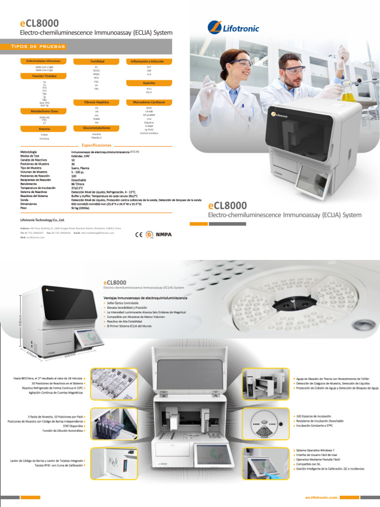 Sistema ECLIA eCL8000: Especificaciones | PDF