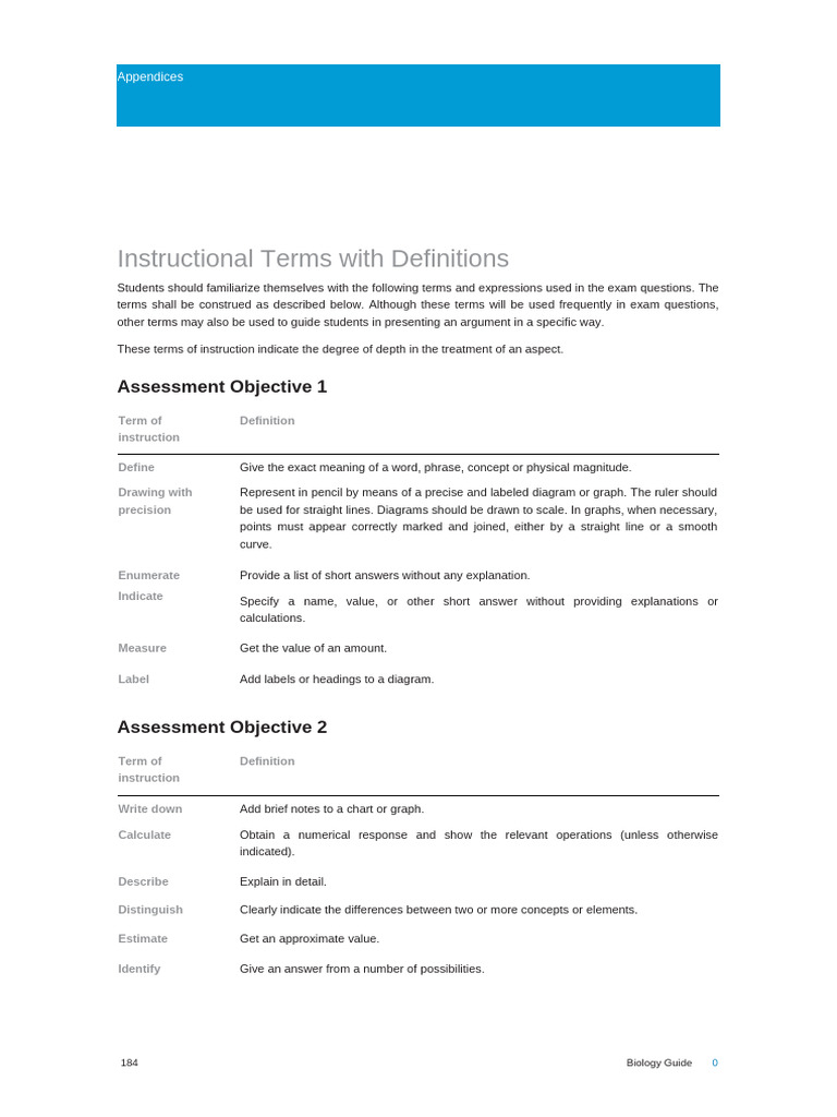 Glossary of Biology Ib Verbs | PDF | Hypothesis | Definition