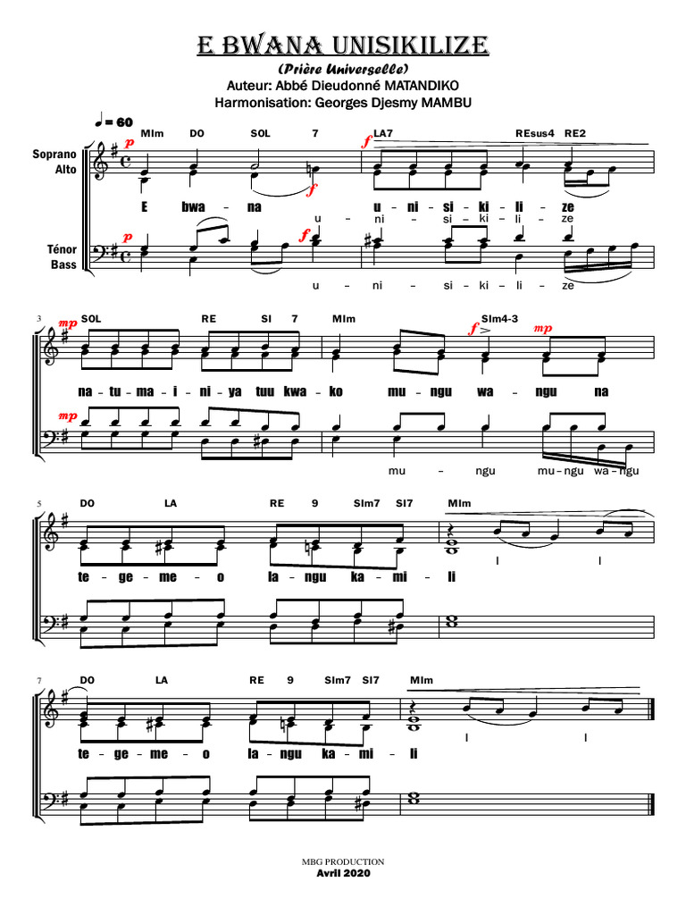 E - Bwana - Unisikilize Arr. Georges Djesmy MAMBU-1 | PDF