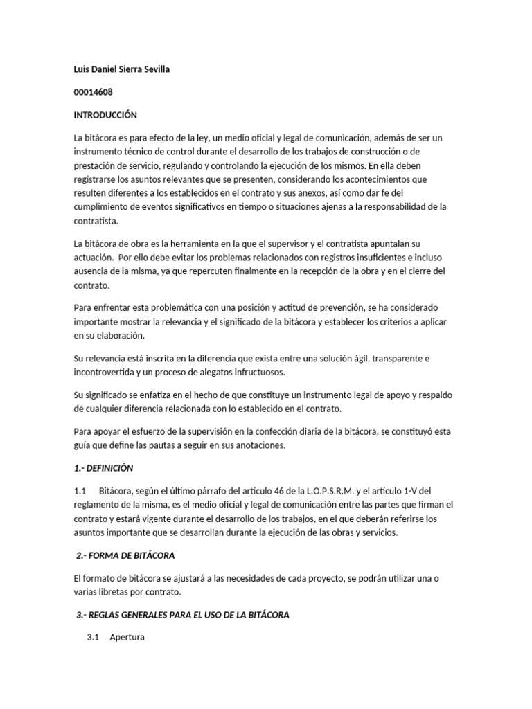 Que Es Una Bitacora de Obra - Importancia Legal. | PDF