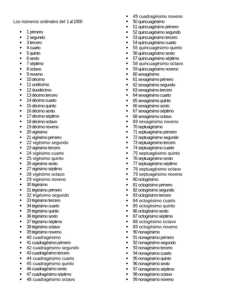 Números ordinales del 1 al 1000 | PDF