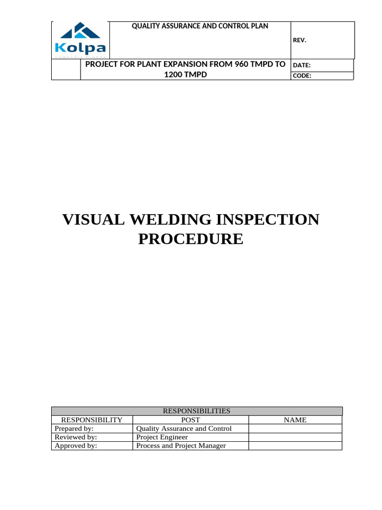 Visual Welding Inspection Procedure | PDF | Welding | Construction
