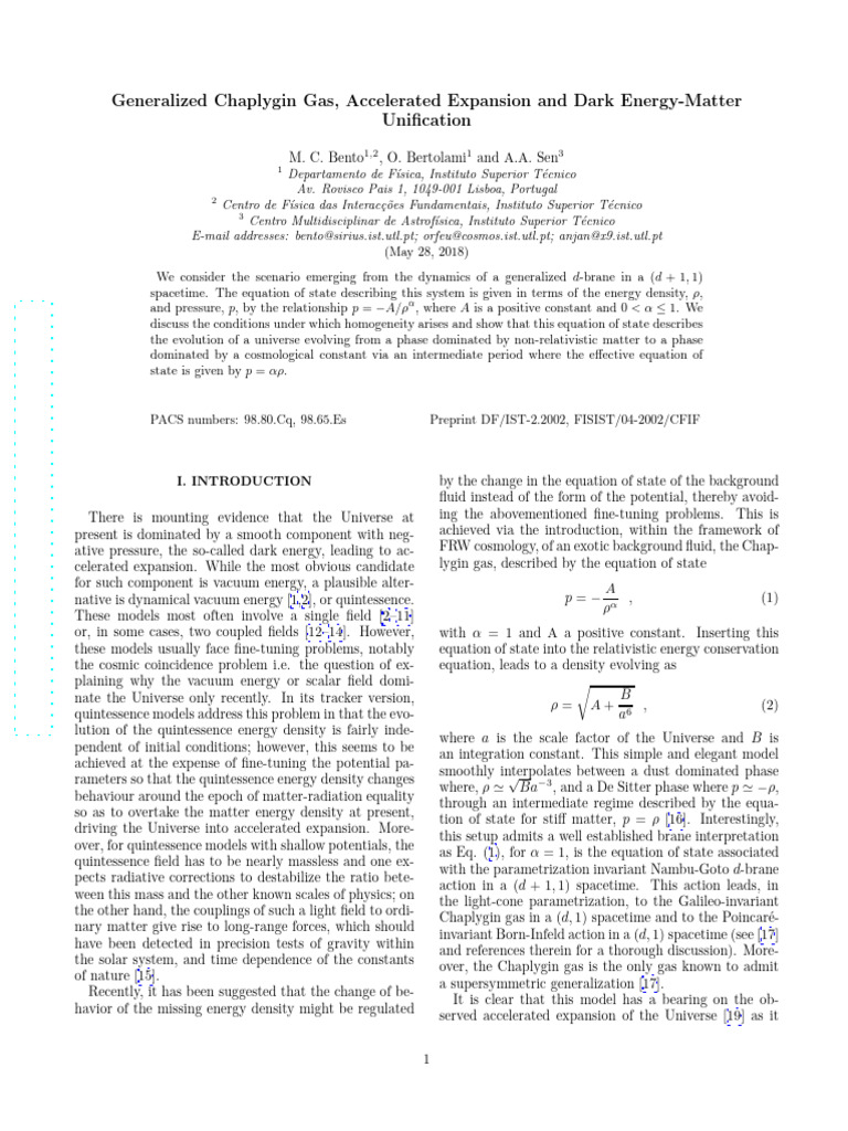 Generalized Chaplygin Gas, Accelerated Expansion | PDF | Dark Energy ...