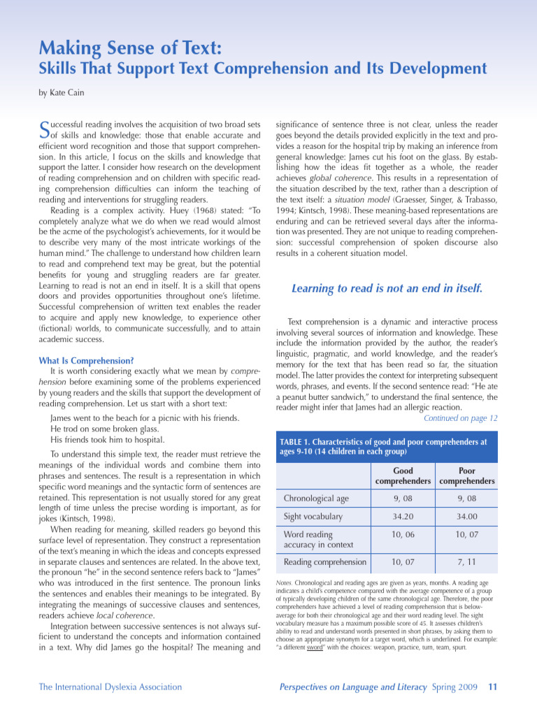 Making Sense of Text Cain-Perspectives | PDF | Reading Comprehension ...