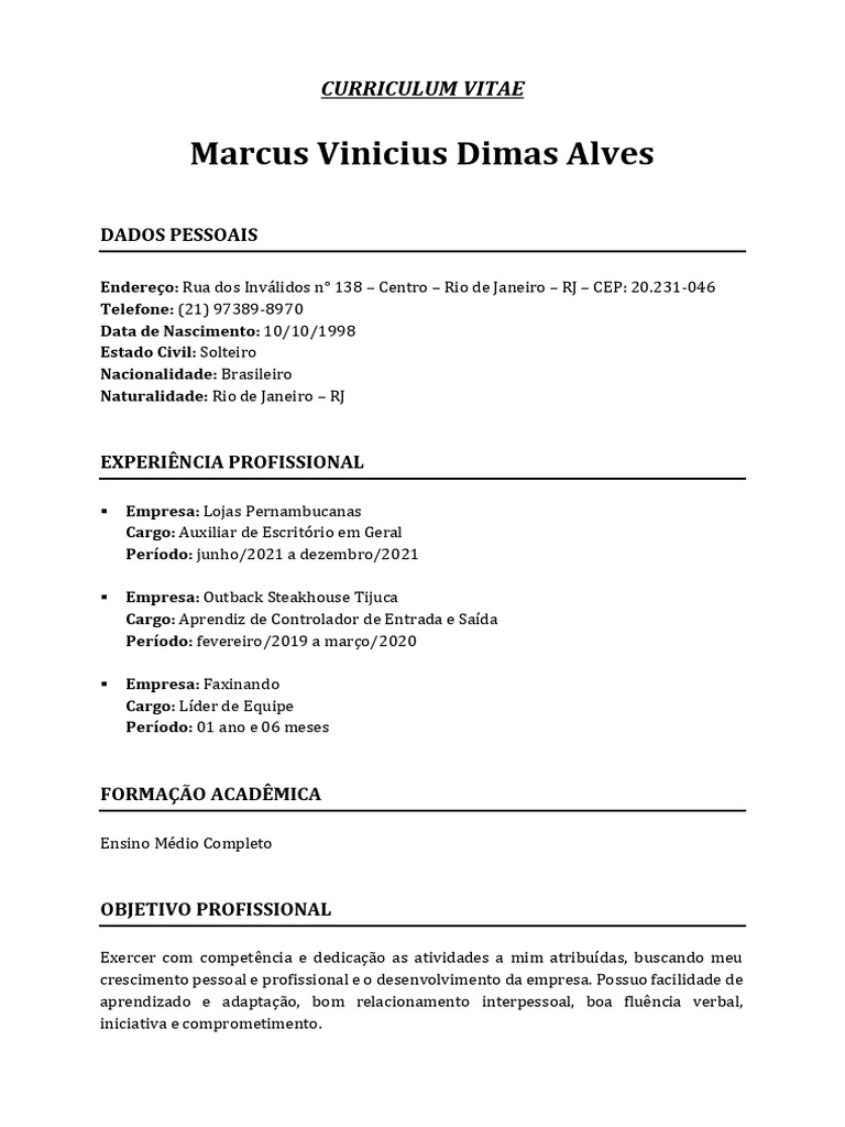 CURRICULUM VITAE - Marcus Vinicius Dimas Alves | PDF