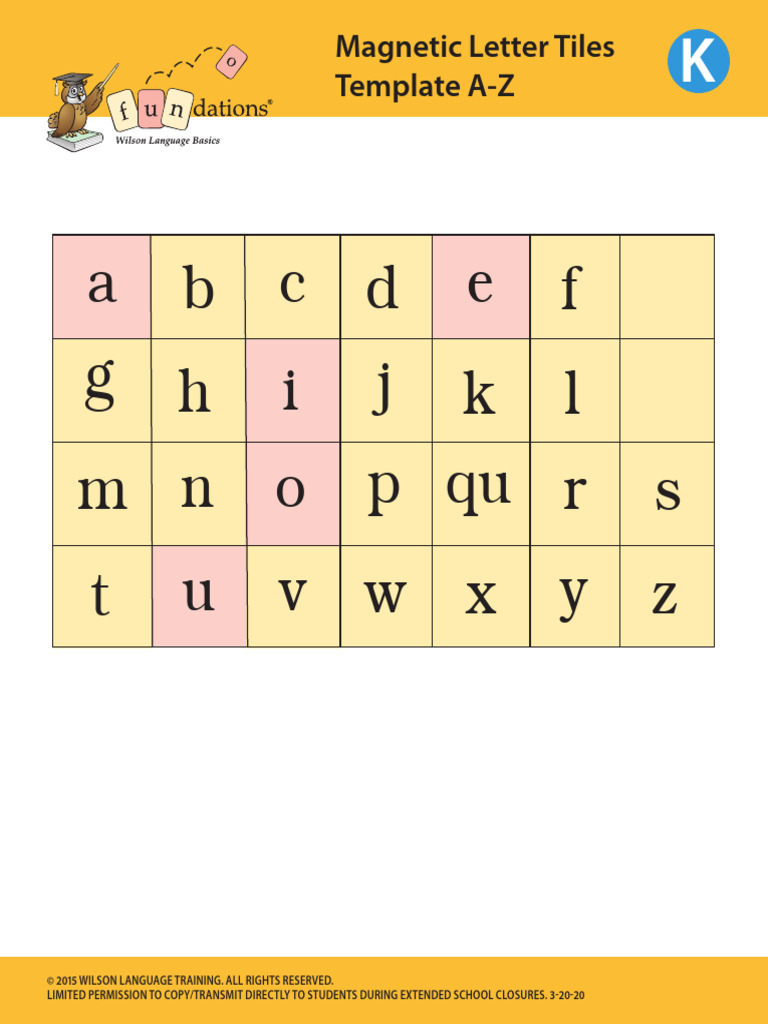 Magnetic Letter Tile Template A-Z For Level K | PDF