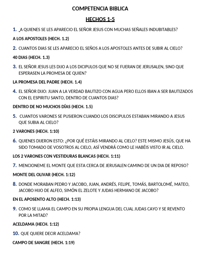 Preguntas de Hechos 1 Al 5 | PDF | Jesús | San Pedro