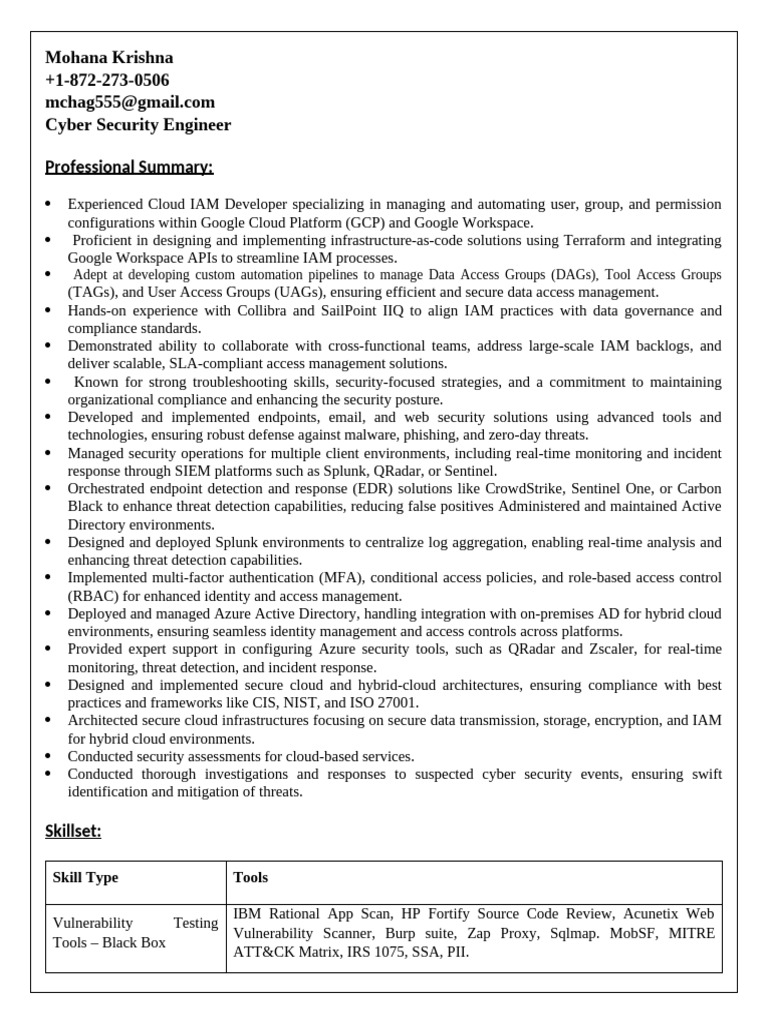 Mohan IAM Engineer Resume | PDF | Computer Security | Security