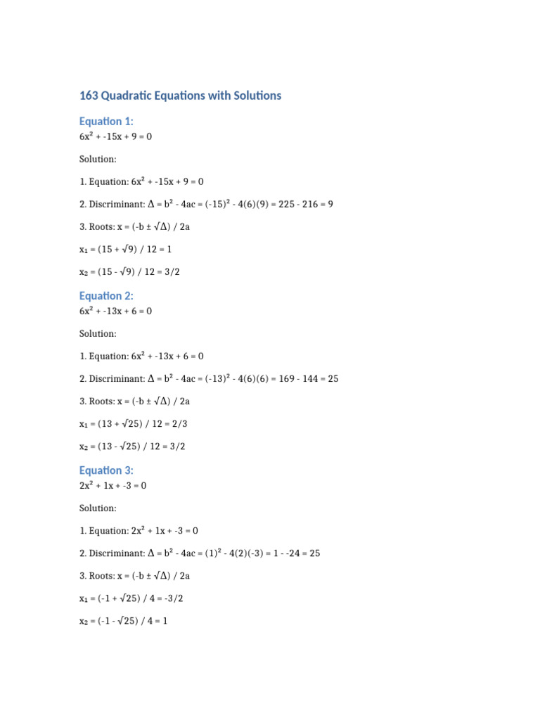 163 Quadratic Equations With Solutions | PDF | Algorithms | Analytic ...
