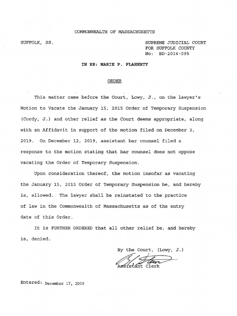 MASSACHUSETTS BOARD of BAR OVERSEERS Confirms NYS GRIEVANCE COMMITTEE ...