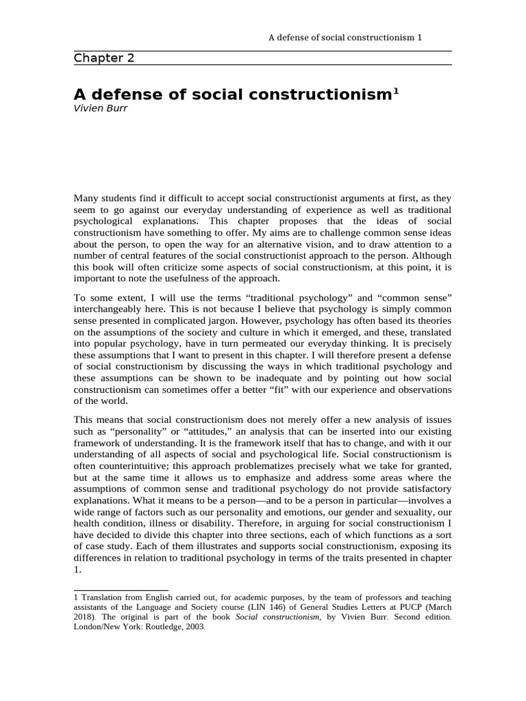 (S2A) Burr, V. (2013) - A Defense of Social Constructionism - PDF | PDF | Social Constructionism ...
