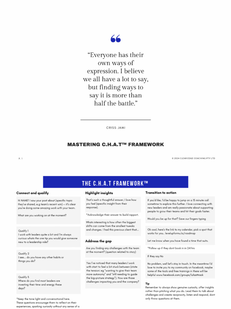 MASTERING C.H.A.T™ FRAMEWORK Workbook | PDF MASTERING C.H.A.T™ FRAMEWORK Workbook | PDF