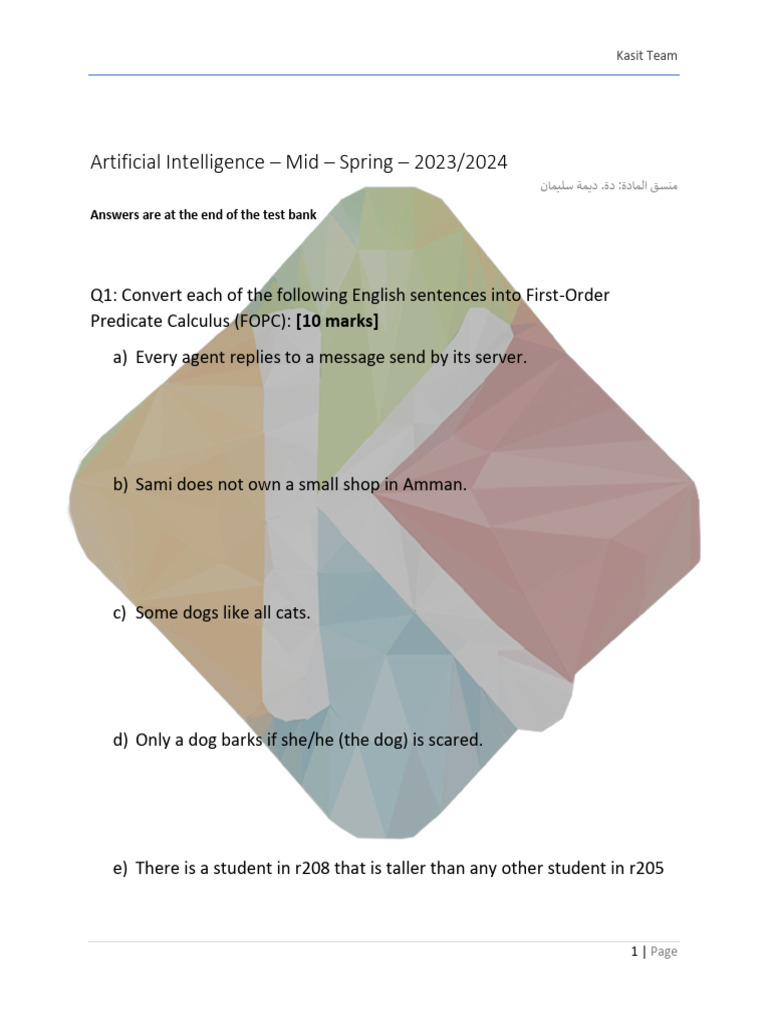 Testbank Artificial Intelligence mid 2024 spring with solution | PDF ... Testbank Artificial Intelligence mid 2024 spring with solution | PDF ...