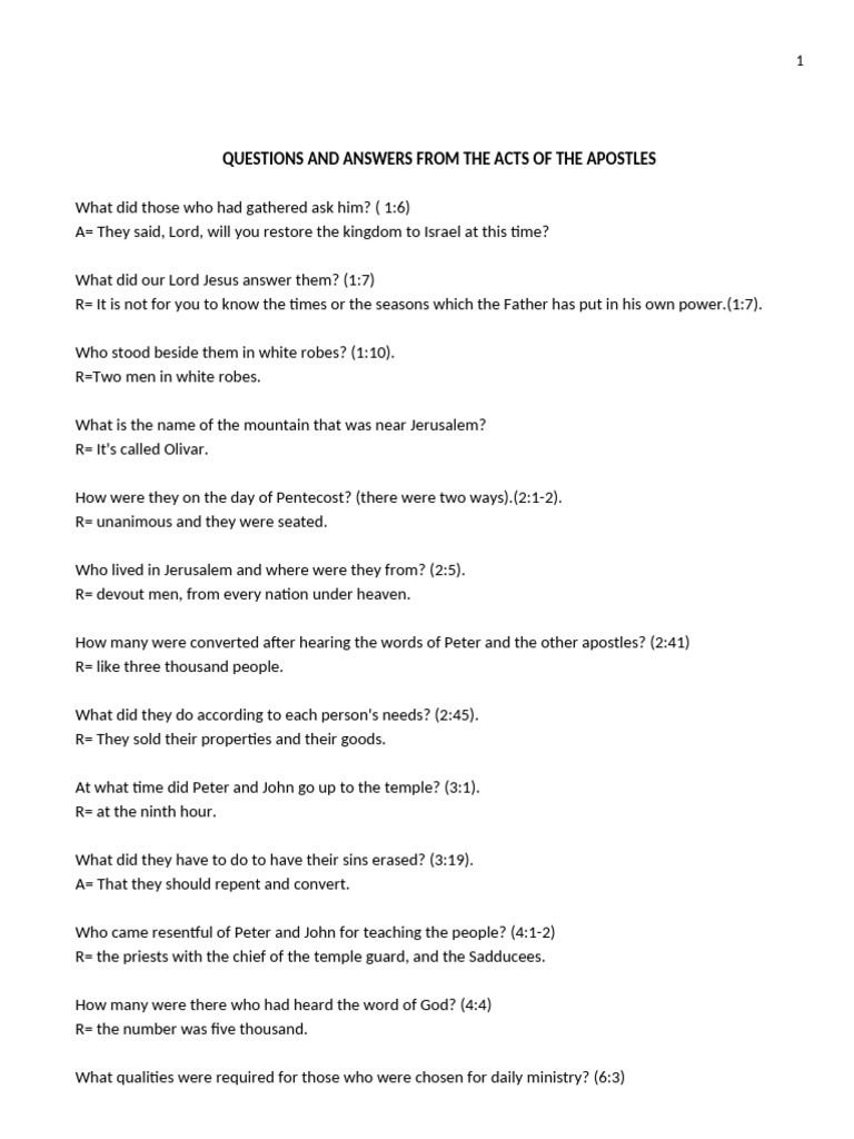 Acts of the Apostles Q&A Summary | PDF | Paul The Apostle | Acts Of The ...