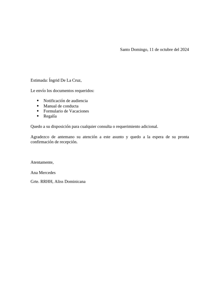 Carta Acuse de Recibo | PDF