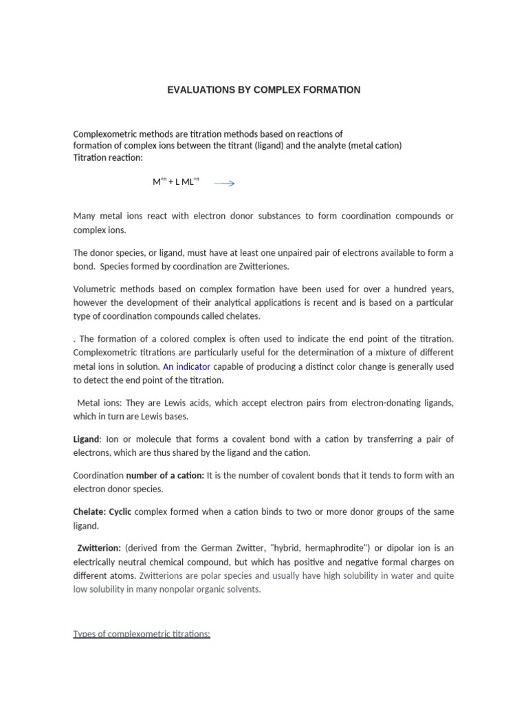 Evaluations For Complex Formation | PDF | Coordination Complex | Titration