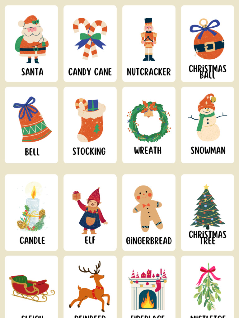 Christmas Vocabulary Flashcards in Turquoise Red Festive Style PDF | PDF