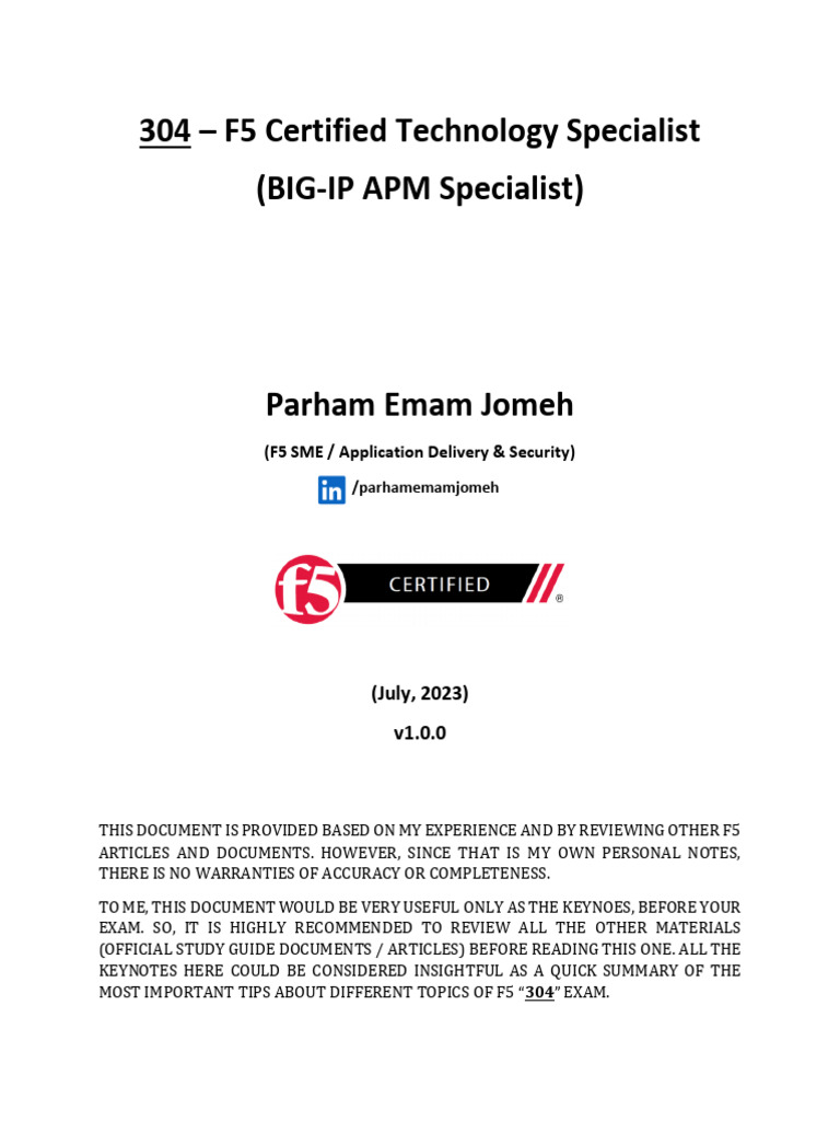 F5 BIG IP APM 304 Key Notes 1719477360 | PDF | Radius | Public Key ...
