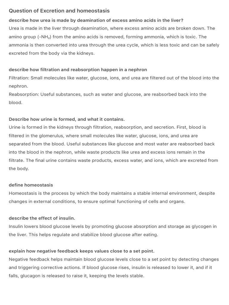 Question of Excretion and Homeostasis | PDF | Urea | Homeostasis