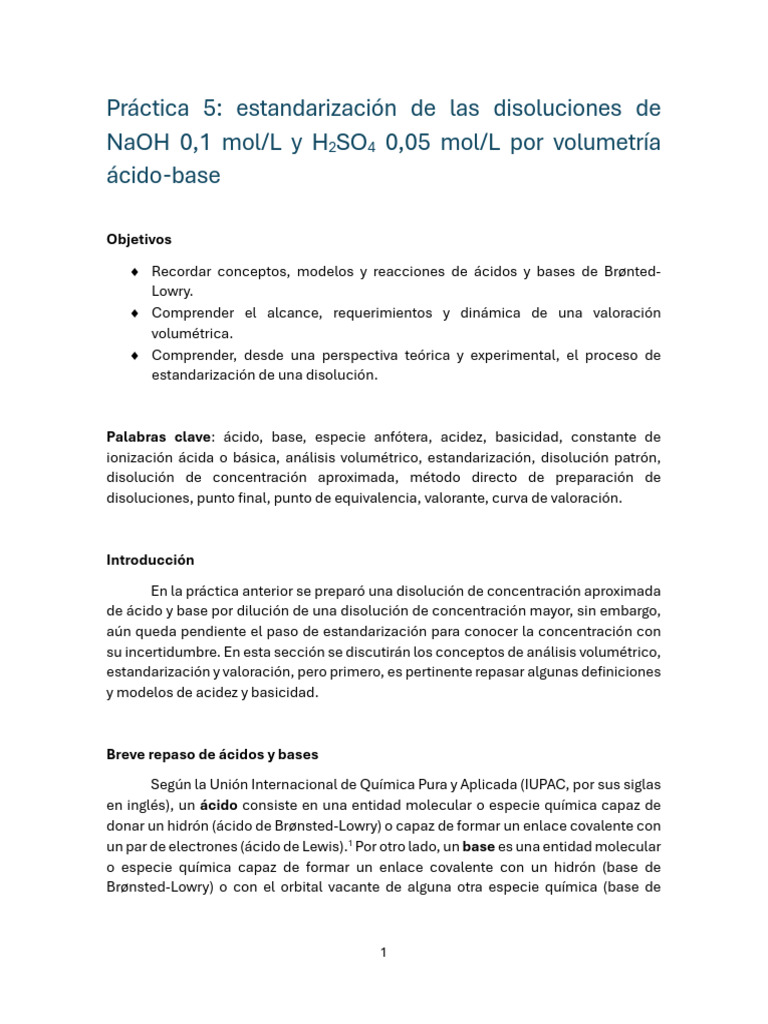Estandarización de Disoluciones de NaOH y H2SO4 | PDF | Ácido | Constante de disociación ácida