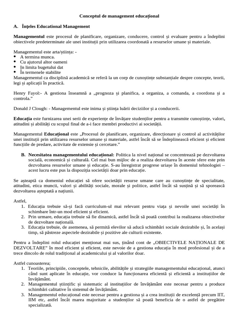 Conceptul de Management Educațional | PDF