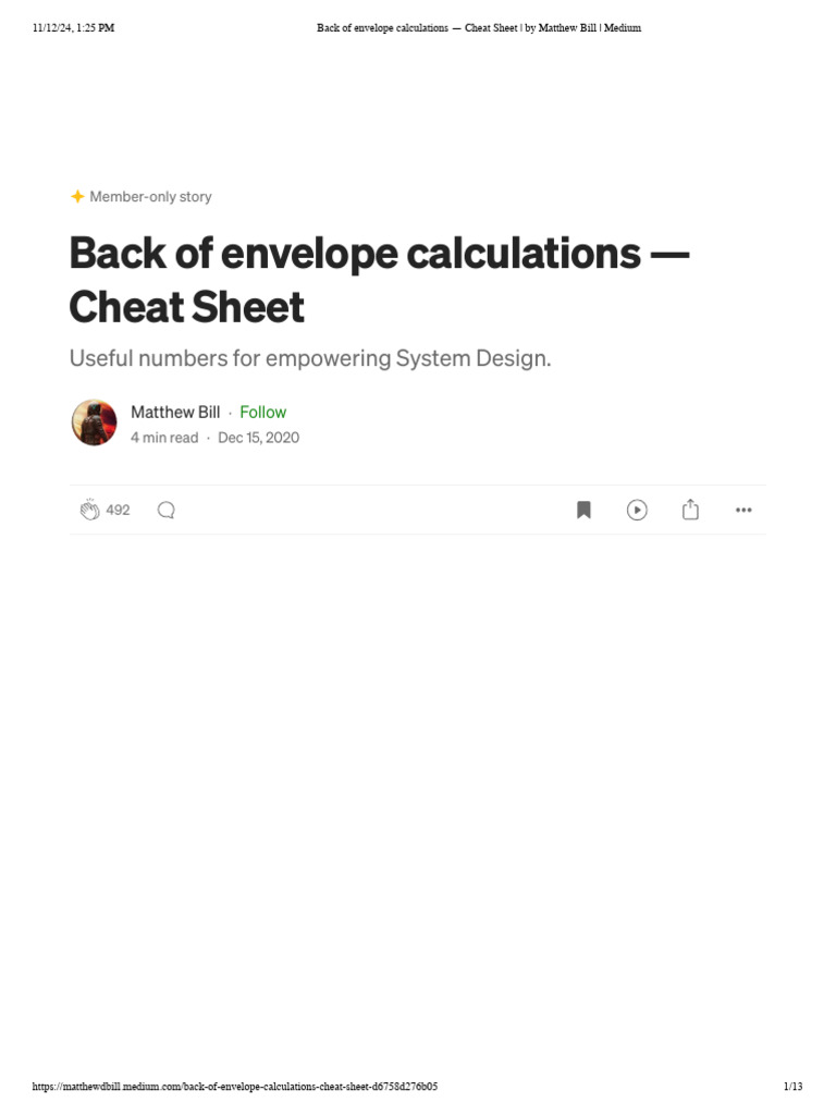 Back of envelope calculations — Cheat Sheet _ by Matthew Bill _ Medium ...