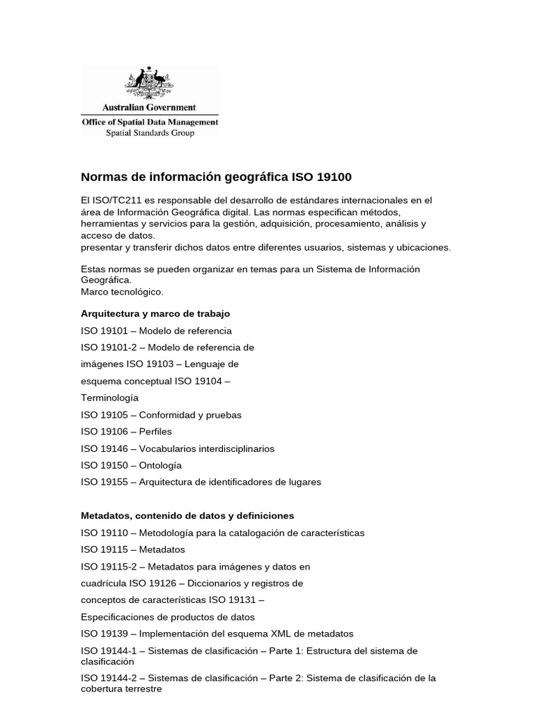 Normas ISO 19100 para Geodatos | PDF | Sistema de información geográfica | Metadatos
