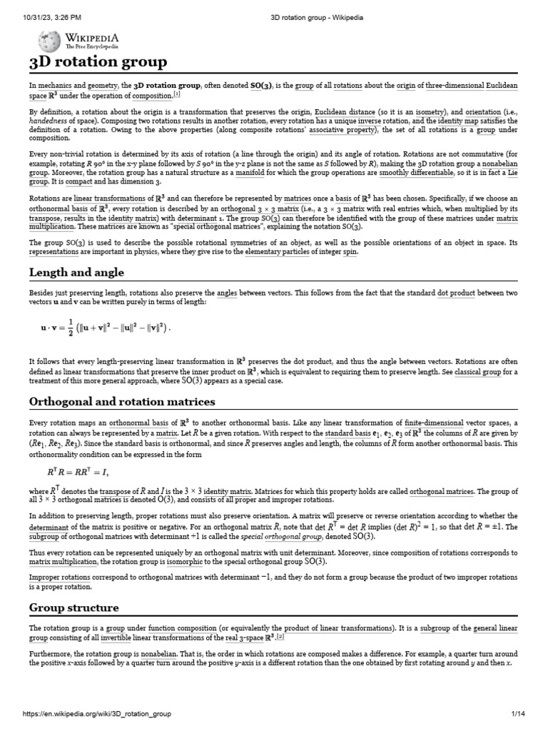 3D Rotation Group - Wikipedia | PDF | Group (Mathematics) | Matrix ...