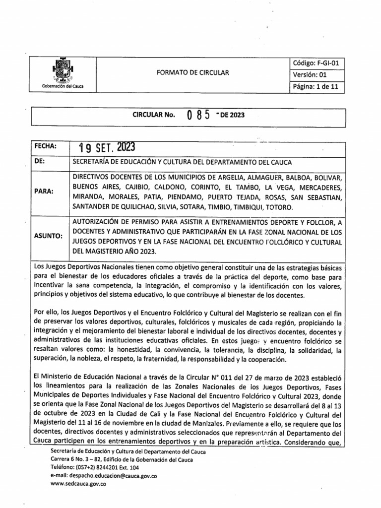CIRCULAR No. 085 DE 2023 | PDF