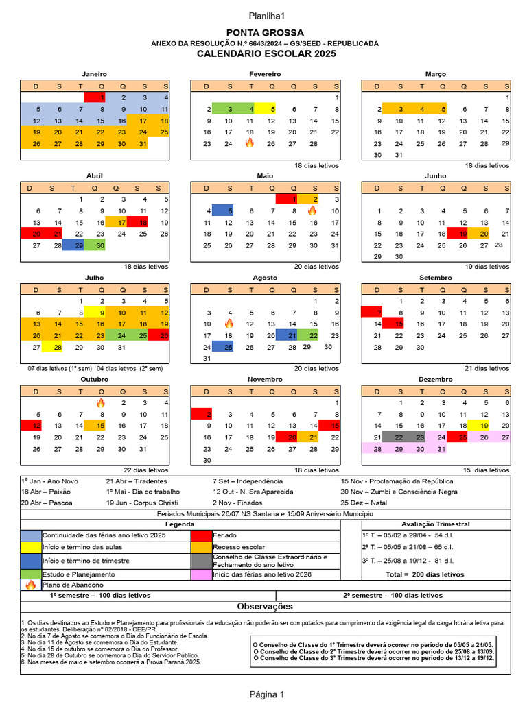 Calendario 2025 Ponta Grossa | PDF