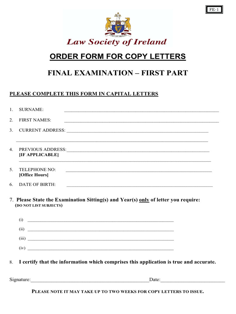 Final Exam Copy Letter Order Form | PDF