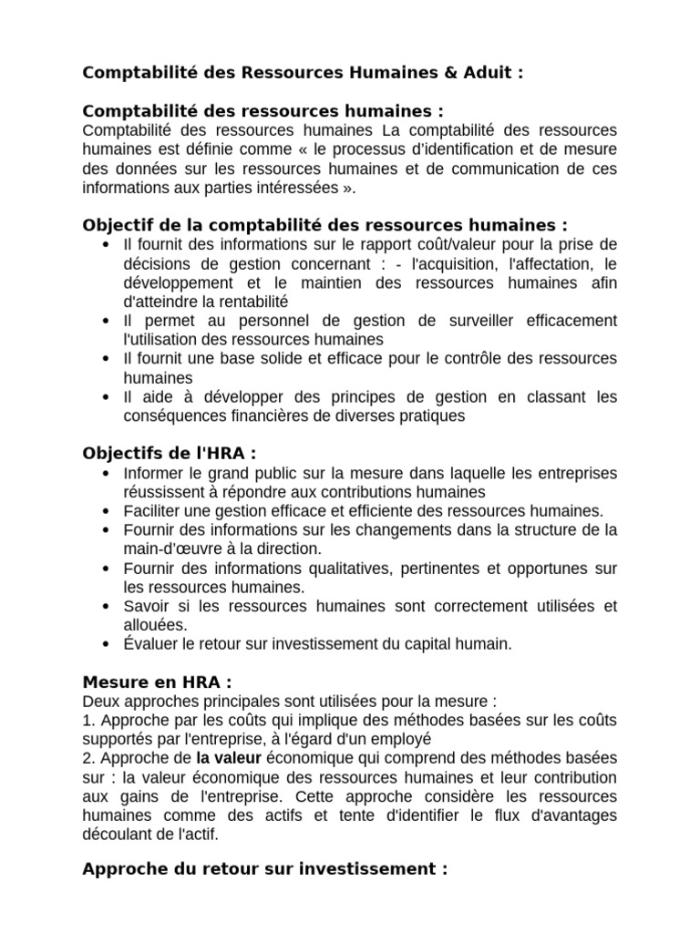 Comptabilité Et Audit Des Ressources Humaines | PDF | Gestion des ressources humaines | Audit
