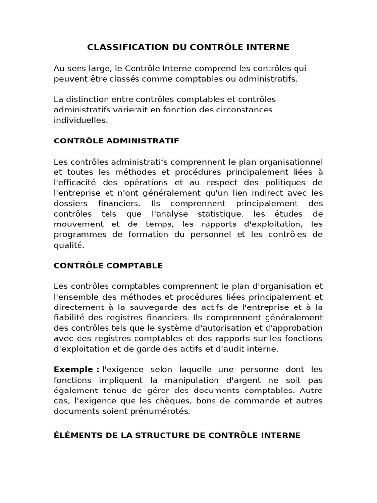 Classification Du Contrôle Interne | PDF | Contrôle interne | Audit