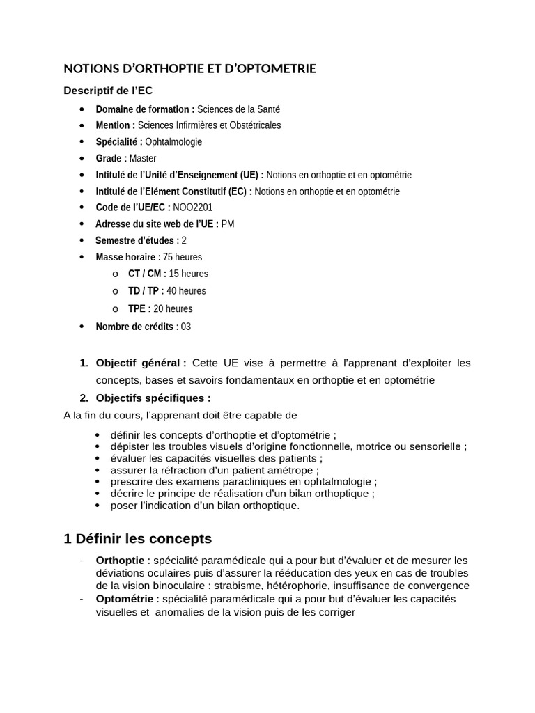 Notions en orthoptie et optométrie | PDF | Myopie | Œil humain